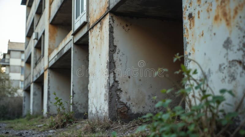 Weathered Building with Rust and Plants Stock Illustration ...