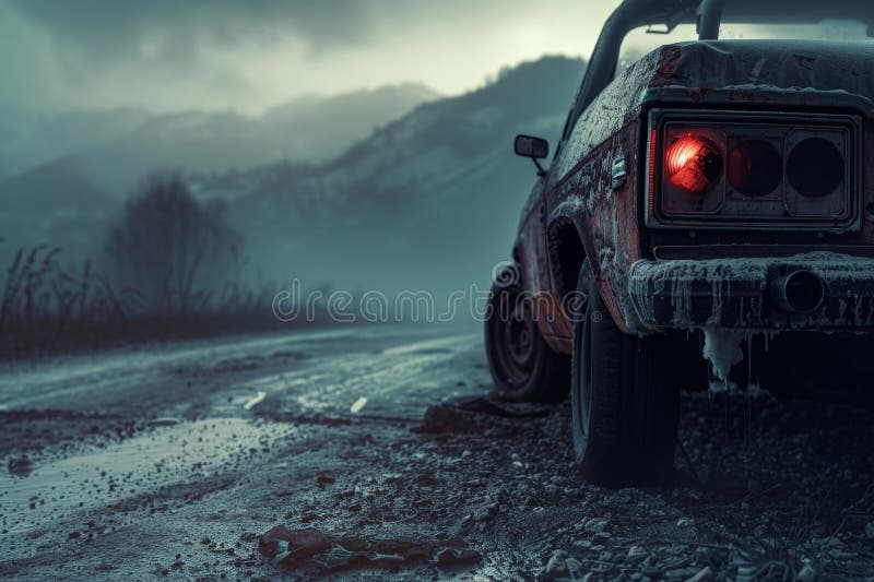 Lonely Car Lost in the Dust Stock Illustration - Illustration of dirt ...