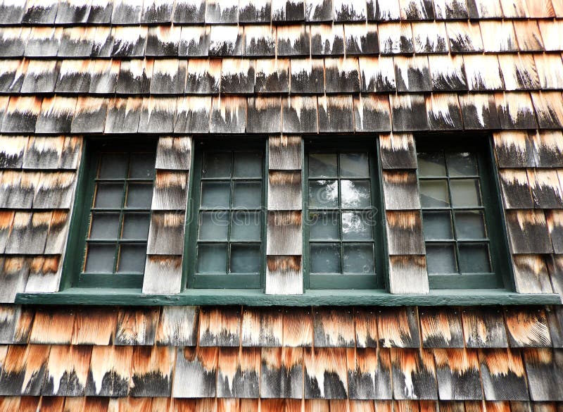 Weathered Cedar Shake Shingles and Windows in Historic House Stock ...