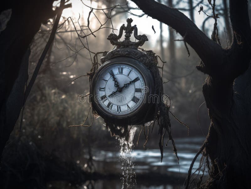 Weathered Clock Dripping Water in Haunting Forest Stock Photo - Image ...
