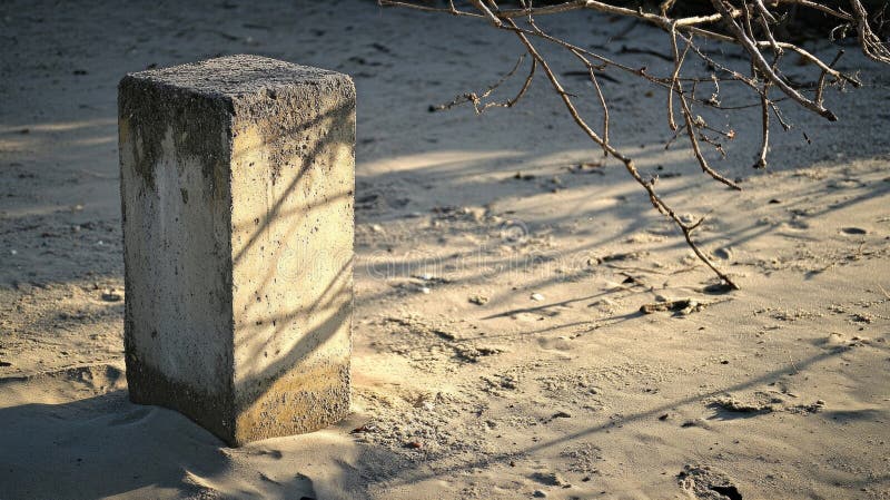 Weathered Concrete Block in Sandy Landscape Stock Illustration ...