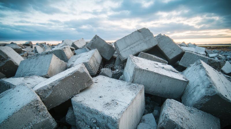 Weathered Concrete Rubble Pile Architectural Salvage Against Open Sky ...