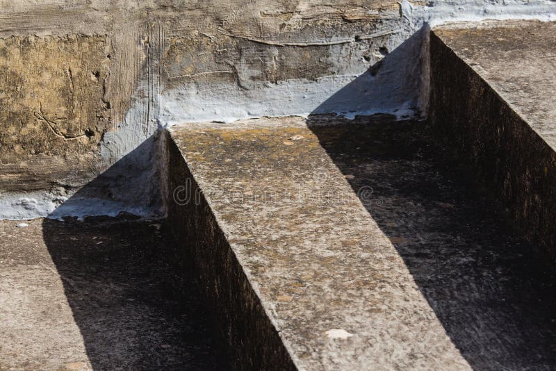 Weathered Concrete Steps in Harsh Sunlight - Diagonal Closeup. Stock ...