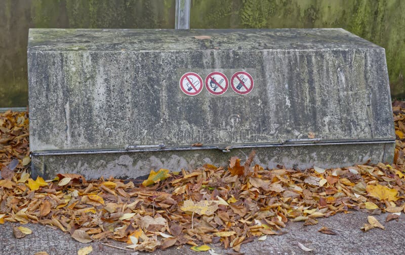 Weathered Concrete Structure with Prohibition Signs Stock Photo - Image ...