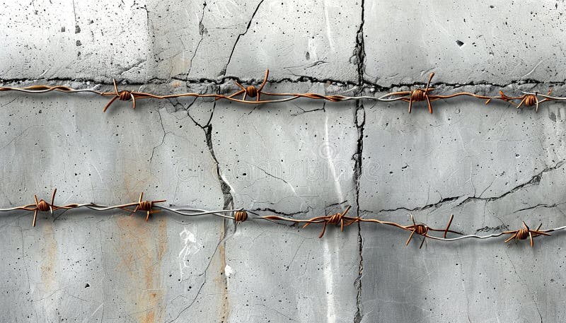 Weathered Concrete Wall with Barbed Wire, Suggesting Confinement and ...