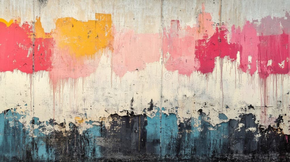 Weathered Concrete Wall with Dripping Paint and Peeling Texture Stock ...