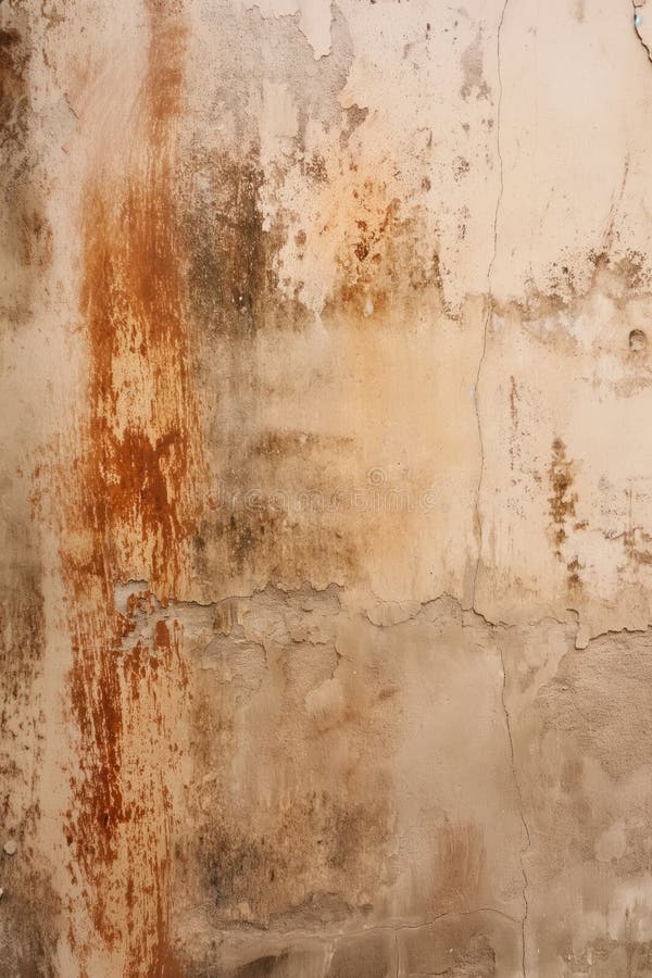 Weathered Concrete Wall with Rust and Peeling Paint. Close-up View of ...