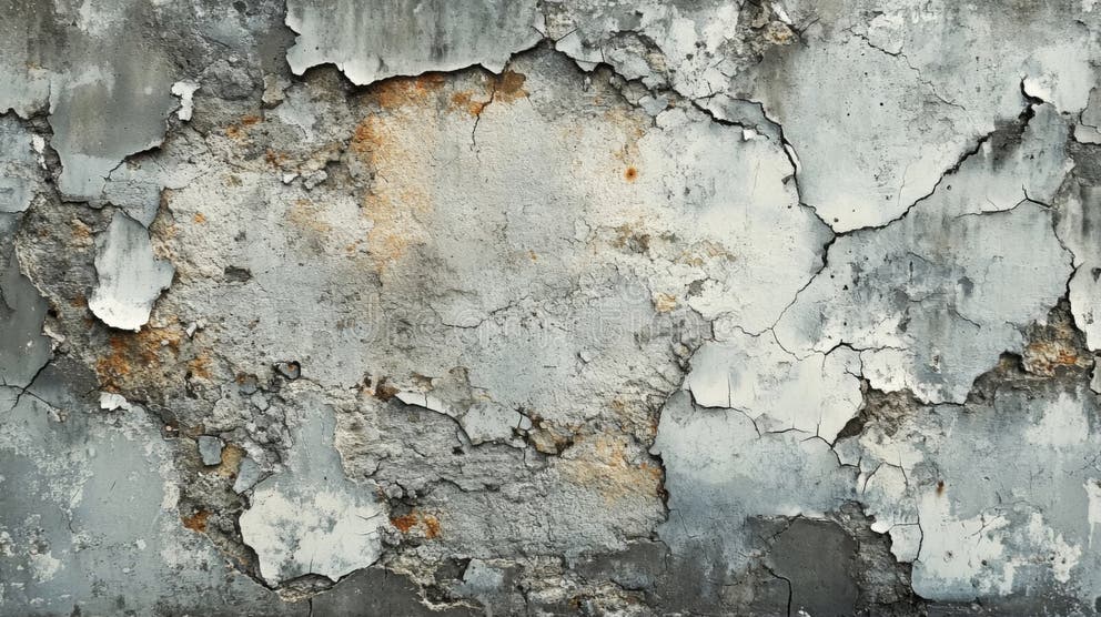 Weathered Concrete Wall Shows Extensive Cracking and Paint Loss Stock ...