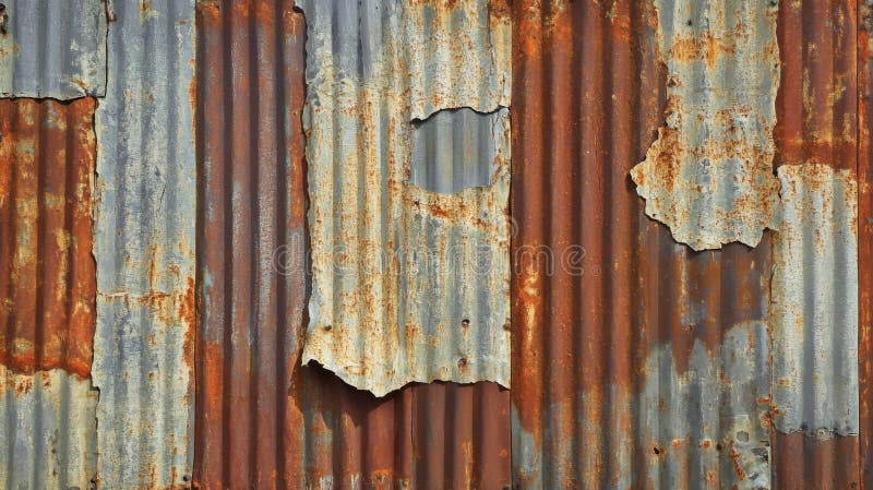 Weathered Corrugated Metal Sheet with Rust and Flaking Paint Stock ...