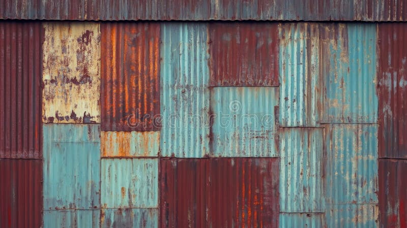 Weathered Corrugated Metal Wall with Patchwork of Rust and Paint Stock ...