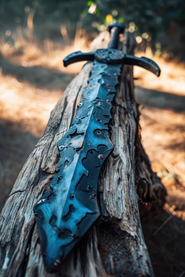 Weathered Dagger on Wooden Log Stock Illustration - Illustration of ...