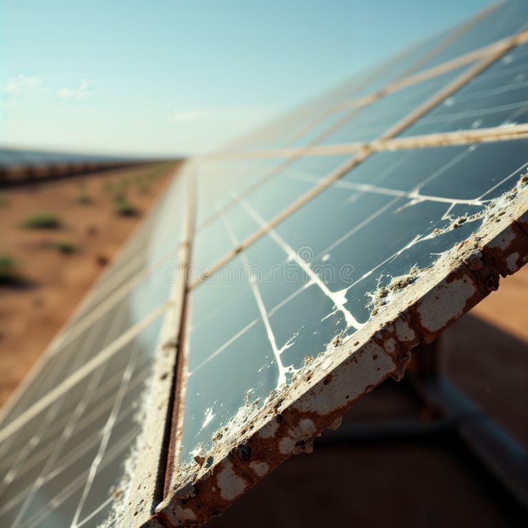 Weathered Desert Solar Panel Against Arid Backdrop, Generative Ai Stock ...