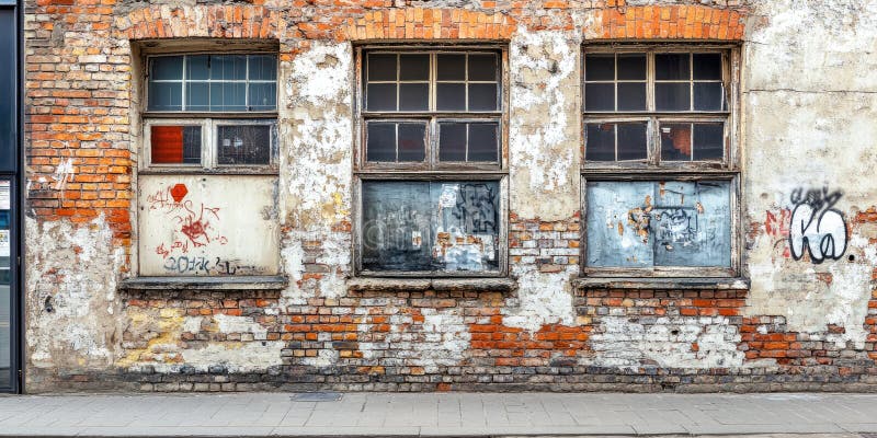 Weathered Facade with Distressed Windows: a Glimpse of Urban Decay and ...