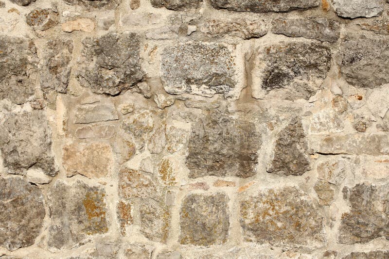 Weathered Fieldstone Wall with Lichens in Sunlight Stock Image - Image ...