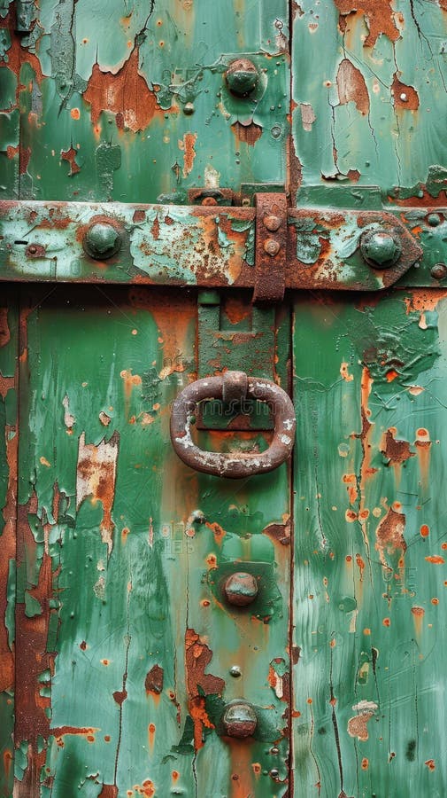 Weathered Green Door with Rust and Latch Highlighting Aging and Texture ...