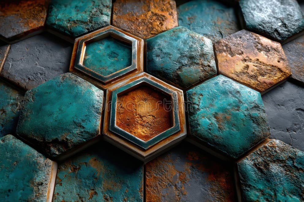 Weathered Hexagonal and Circular Glazed Tile Matrix Stock Illustration ...