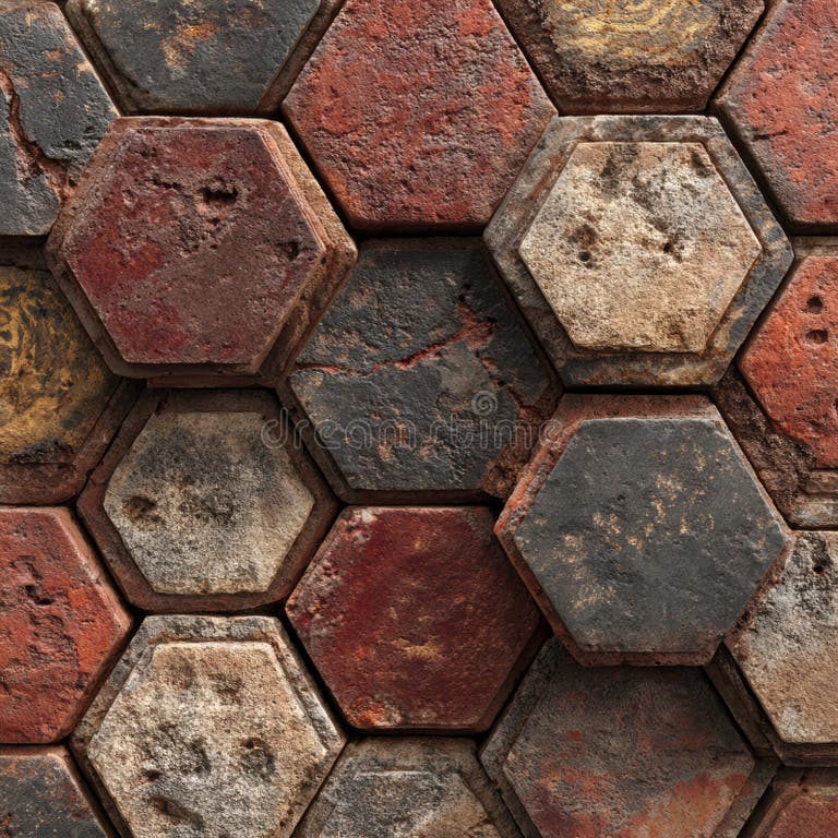 Weathered Hexagonal and Circular Glazed Tile Matrix Stock Illustration ...