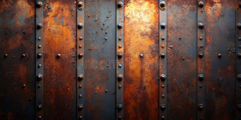 Weathered Industrial Metal Surface Showing Riveted Panels, Forming Textured Vertical Pattern ...