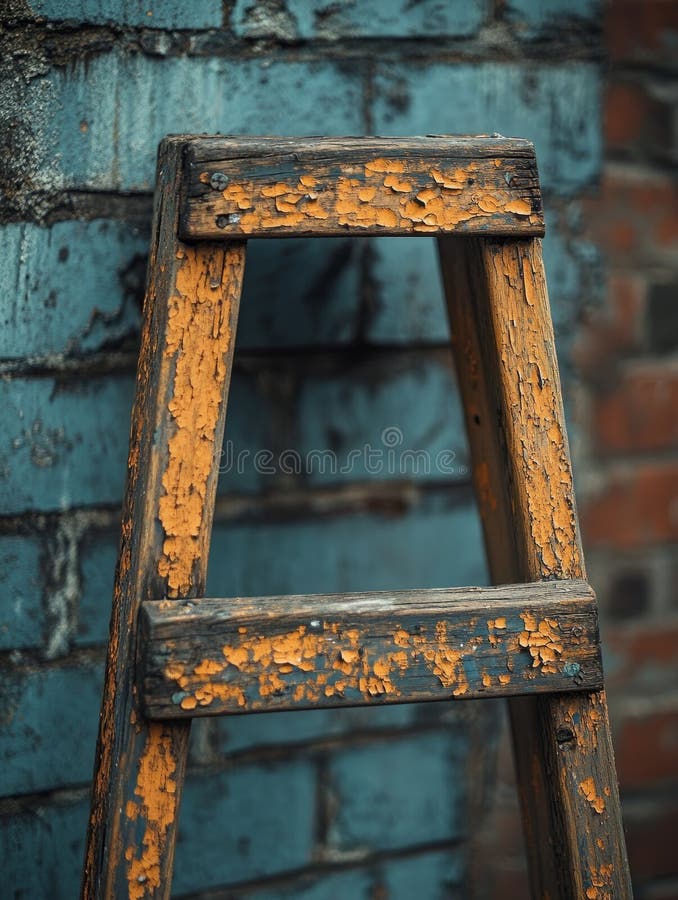 Weathered Ladder Leaning Against a Brick Wall. Stock Photo - Image of ...