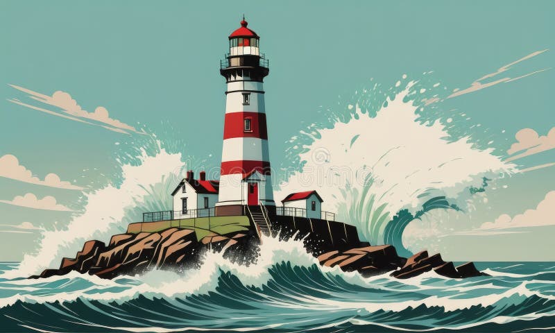 A Weathered Lighthouse: Caught in the Midst of a Mighty Splash Stock ...