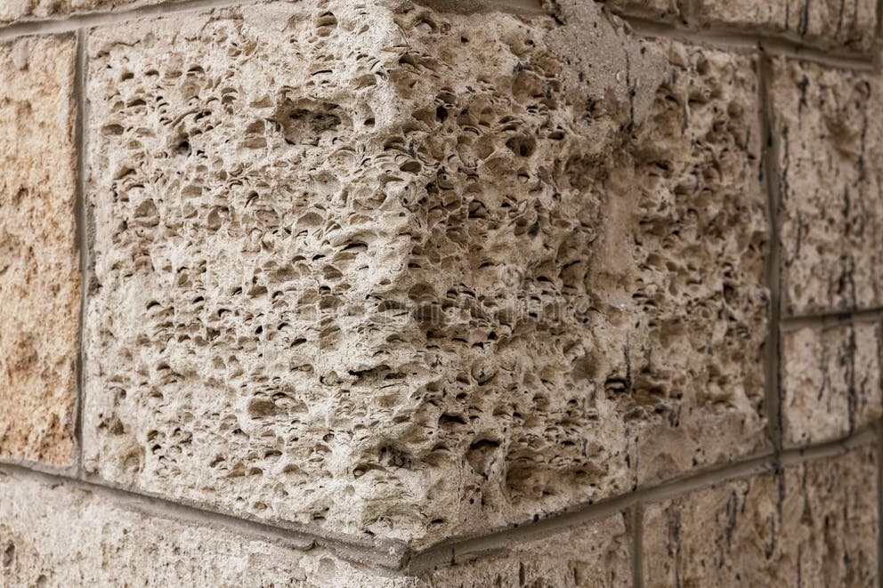 Weathered Limestone Block Corner with Rough Surface Texture and Natural ...