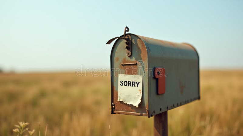 Weathered Mailbox with "Sorry" Note in Field Stock Illustration ...