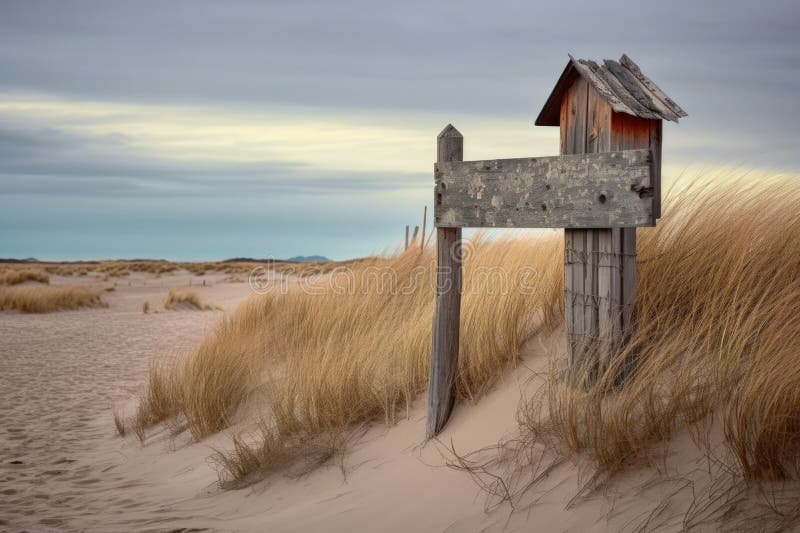 Weathered Mailbox on a Wooden Post, Sand Dunes in the Backdrop Stock ...