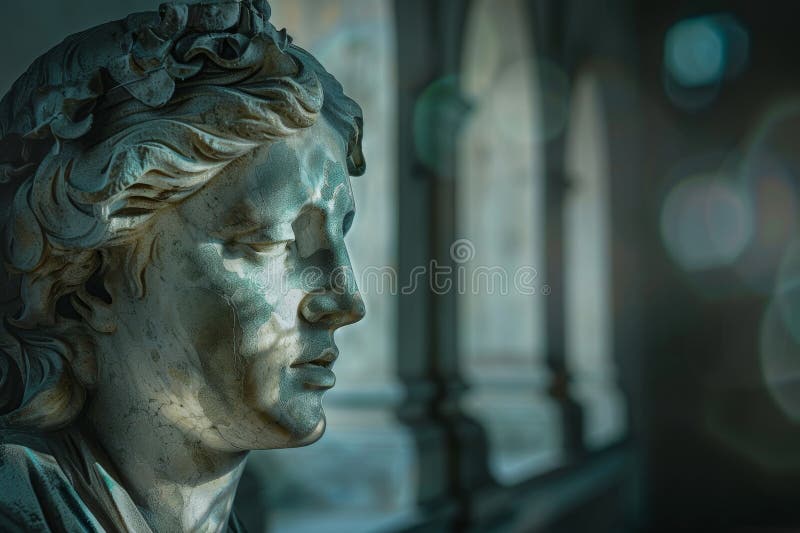 Weathered Marble Statue in Dimly Lit Hallway Stock Illustration ...