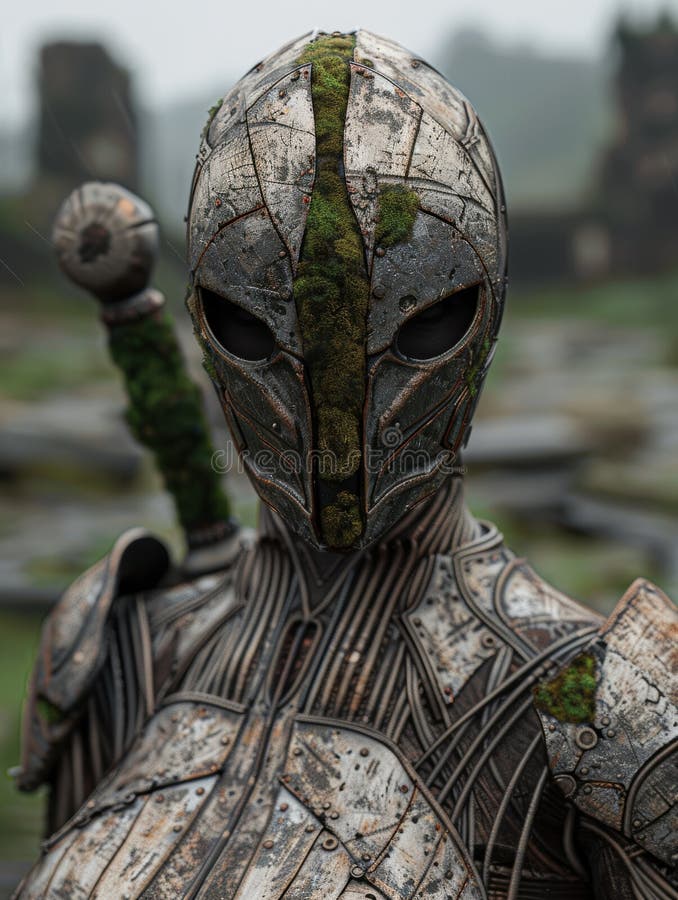 Weathered Medieval Knight Helmet Covered in Moss Stock Illustration ...