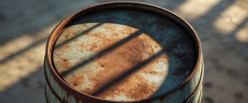 Weathered Metal Barrel in Sunlight Rustic Texture and Shadow Play ...