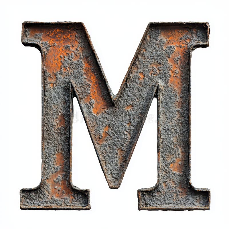 A Weathered Metal Letter M with a Rustic Texture and Patina Stock ...