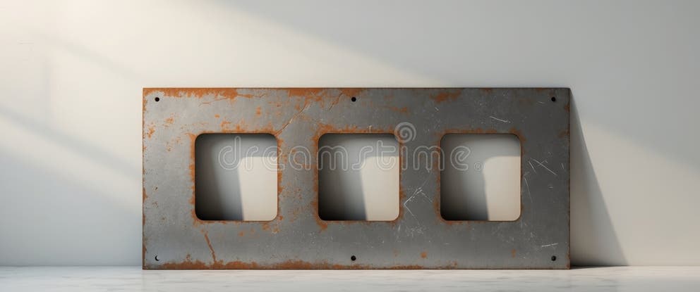 Weathered Metal Plate with Three Rectangular Openings. Stock Image ...
