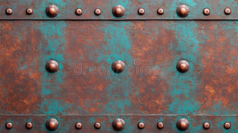 Weathered Metal Texture: Rustic Copper Rivets on Patina Surface Stock ...