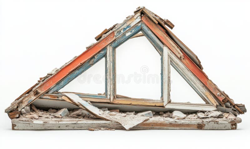 Weathered Multi Colored Wooden Triangular Structure on White Background ...