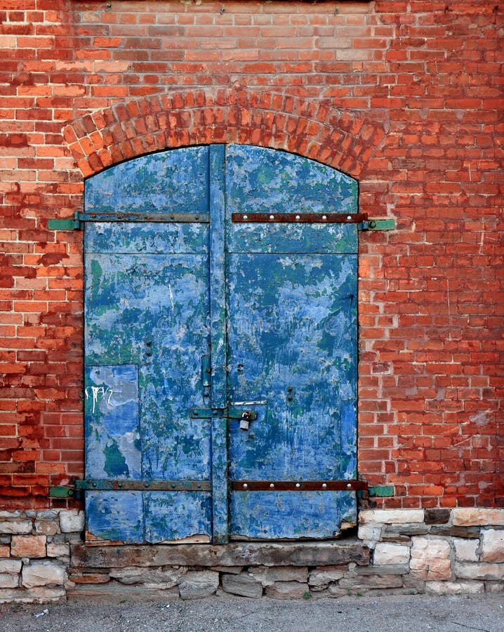 Weathered Old Door in Brick Wall Stock Image - Image of decaying ...