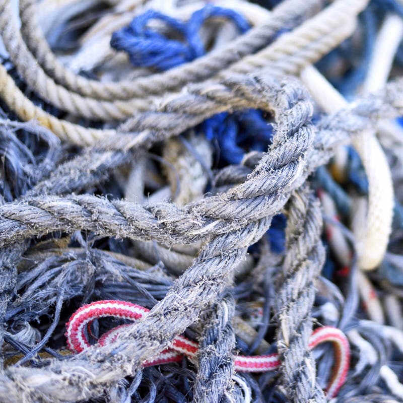 Tangled, old ropes stock photo. Image of knot, rock, selective - 68971500