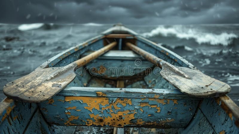 Weathered Old Rowboat Facing Stormy Ocean Waves Stock Image - Image of ...