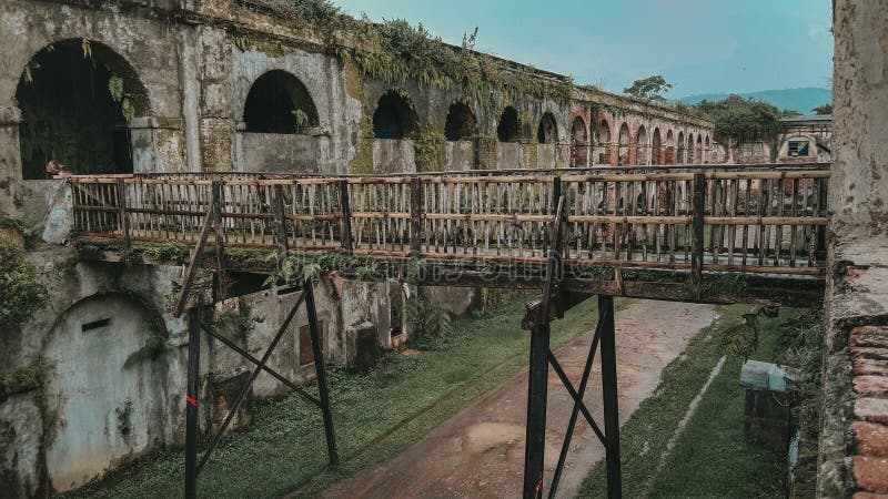 Weathered Old Wooden Bridge in Old Fort Building Stock Image - Image of ...