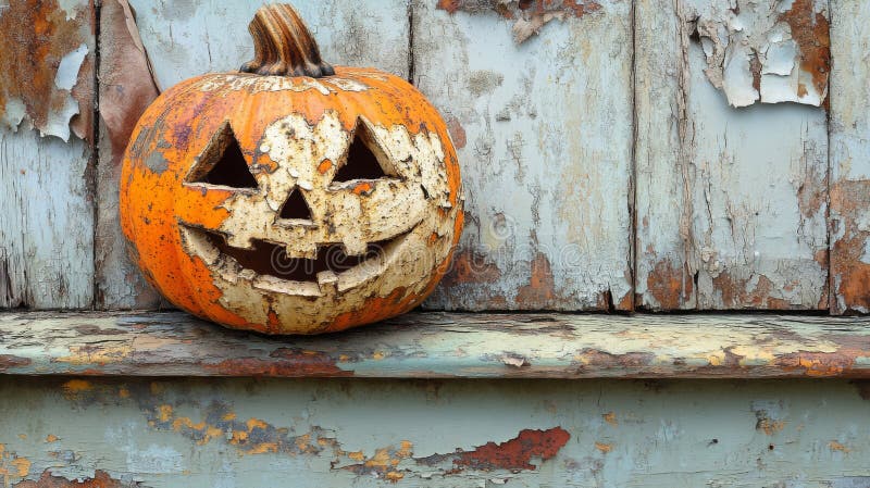 Weathered Orange Pumpkin on Rustic Blue Metal Stock Illustration ...