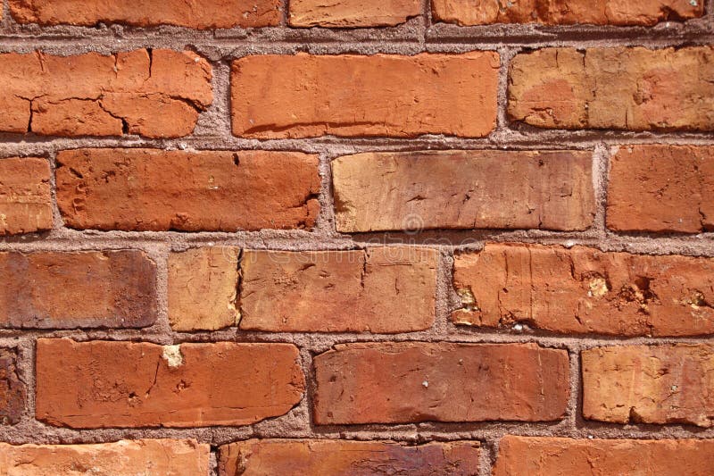 Weathered Orange Red Brick Wall with Pink Mortar in Sun Detail Stock ...