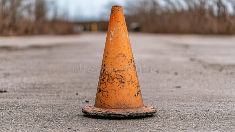 Weathered Orange Traffic Cone on Asphalt Stock Illustration ...