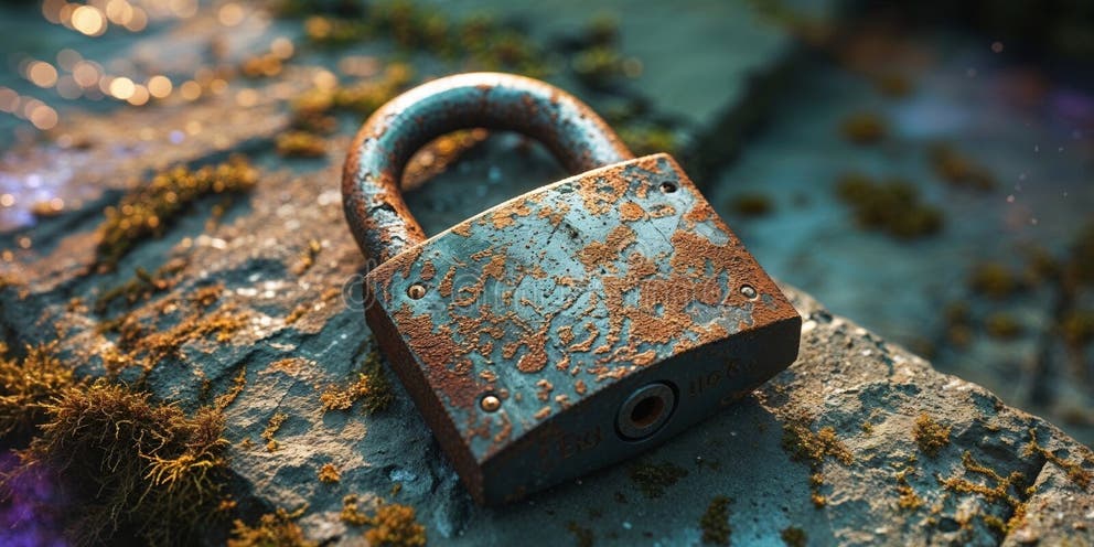 Weathered Padlock on Stone Surface Showcasing Aged Metal Texture and ...