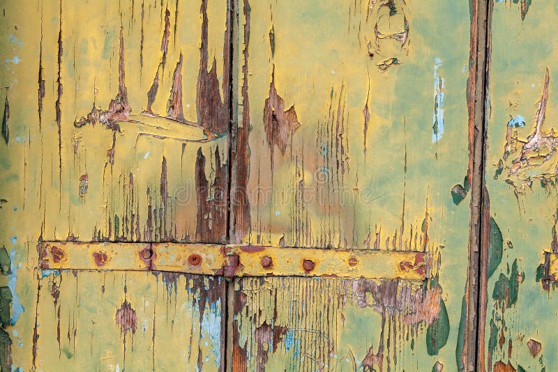 Weathered Painted Panels with Rusty Hinges. Stock Image - Image of ...