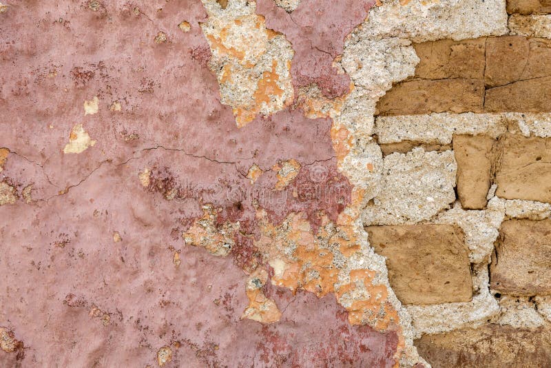 Weathered Painted Wall with Bricks Stock Image - Image of grunge, cuba ...