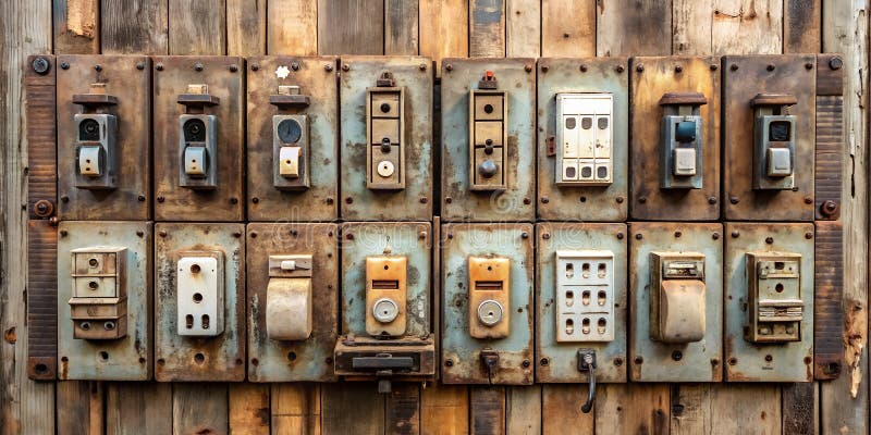 Weathered Panel Featuring Old-fashioned Switches and Outlets AI ...