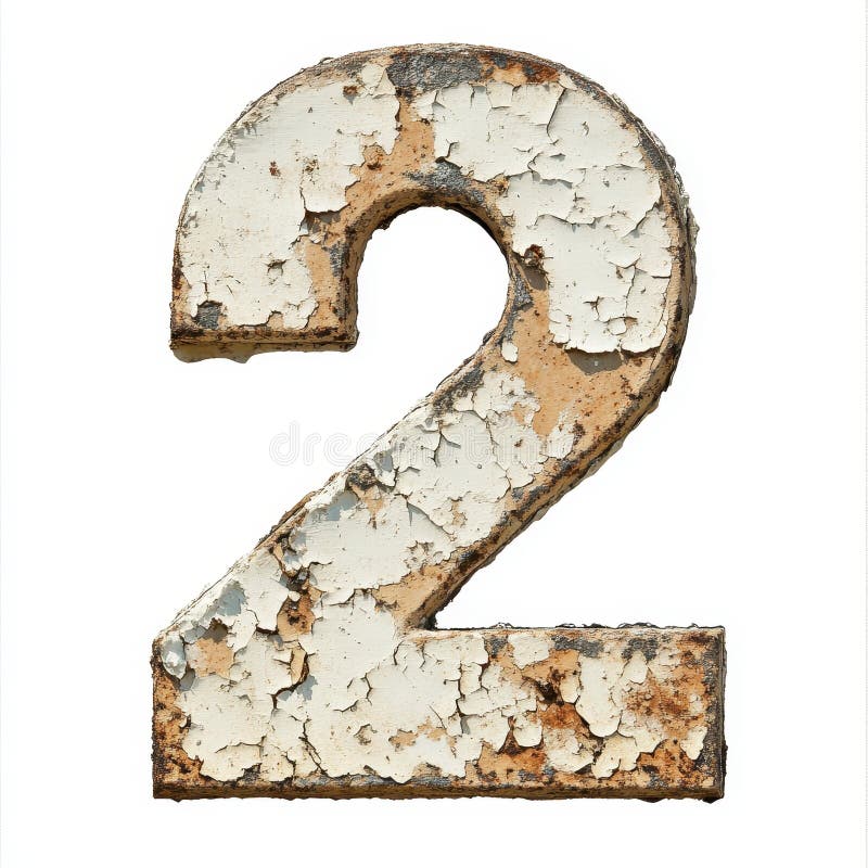 A Weathered, Peeling Number Two in a Rustic Style, Suggesting Age and ...