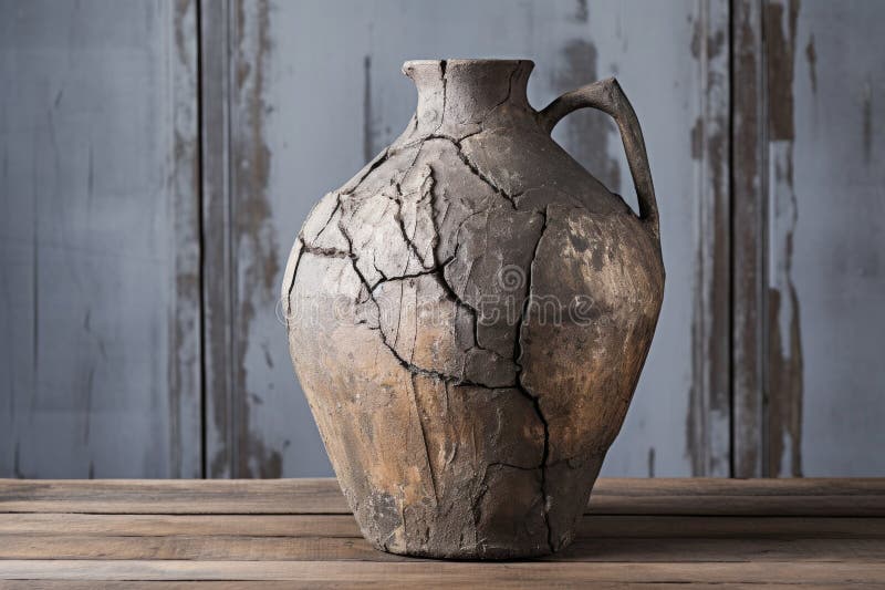 Weathered Pottery Jug with Cracks and Patina Stock Illustration ...