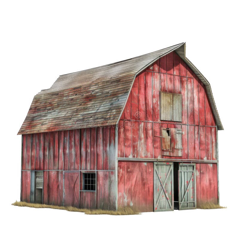 Weathered Red Barn with Double Doors and Windows Stock Illustration ...