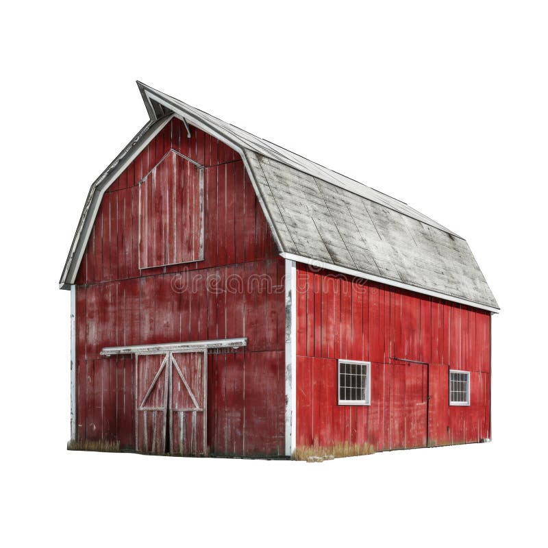 Weathered Red Barn with White Trim and Doors Stock Image - Illustration ...