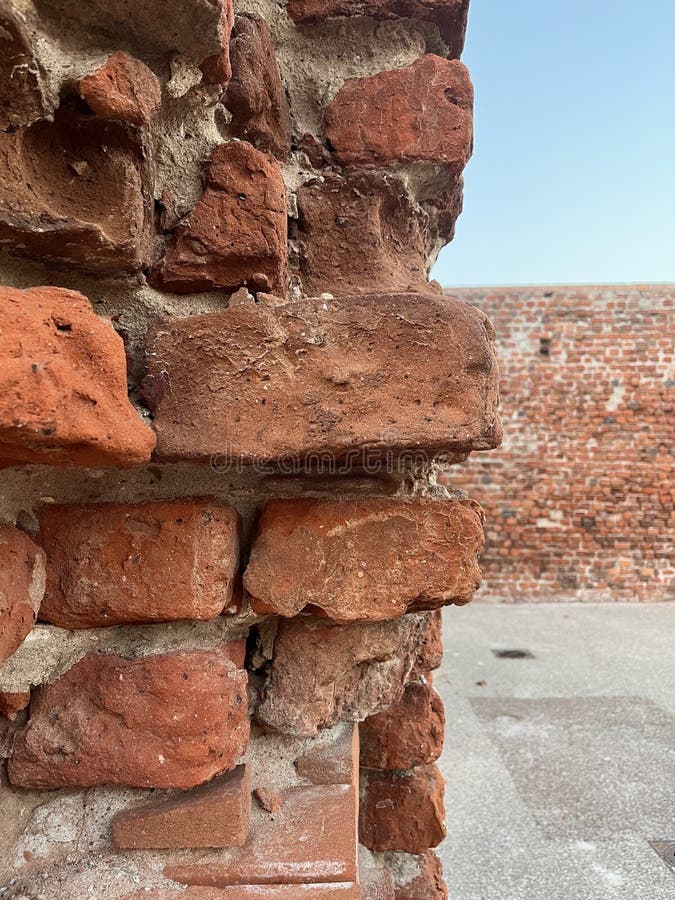 Weathered Red Brick Wall with Rough Texture Stock Image - Image of ...